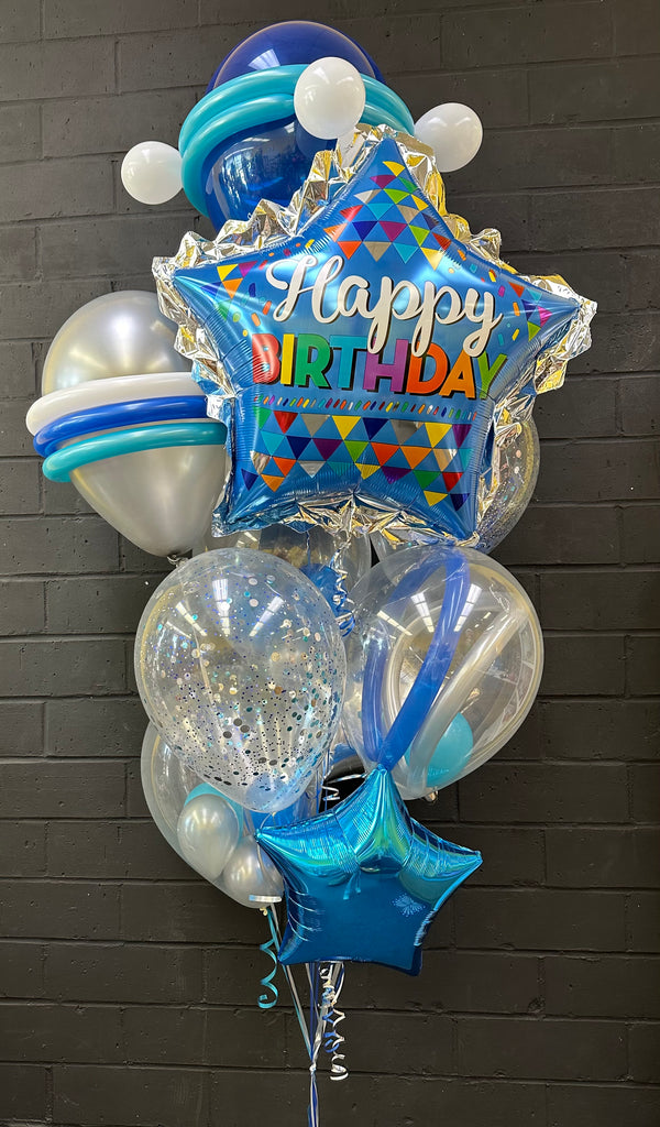 HBD Blue & Silver Bouquet - Any Occasion Balloons